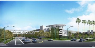 New pedestrian bridge added to new parking structure at Disneyland