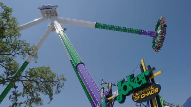 The Joker Carnival of Chaos pendulum ride opens at Six Flags Fiesta Texas