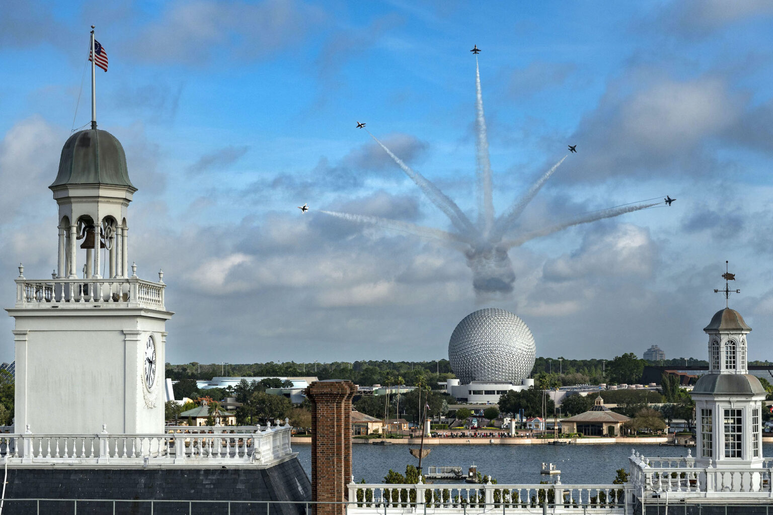 U.S. Air Force Thunderbirds Fly Over Epcot, honoring fallen military heroes
