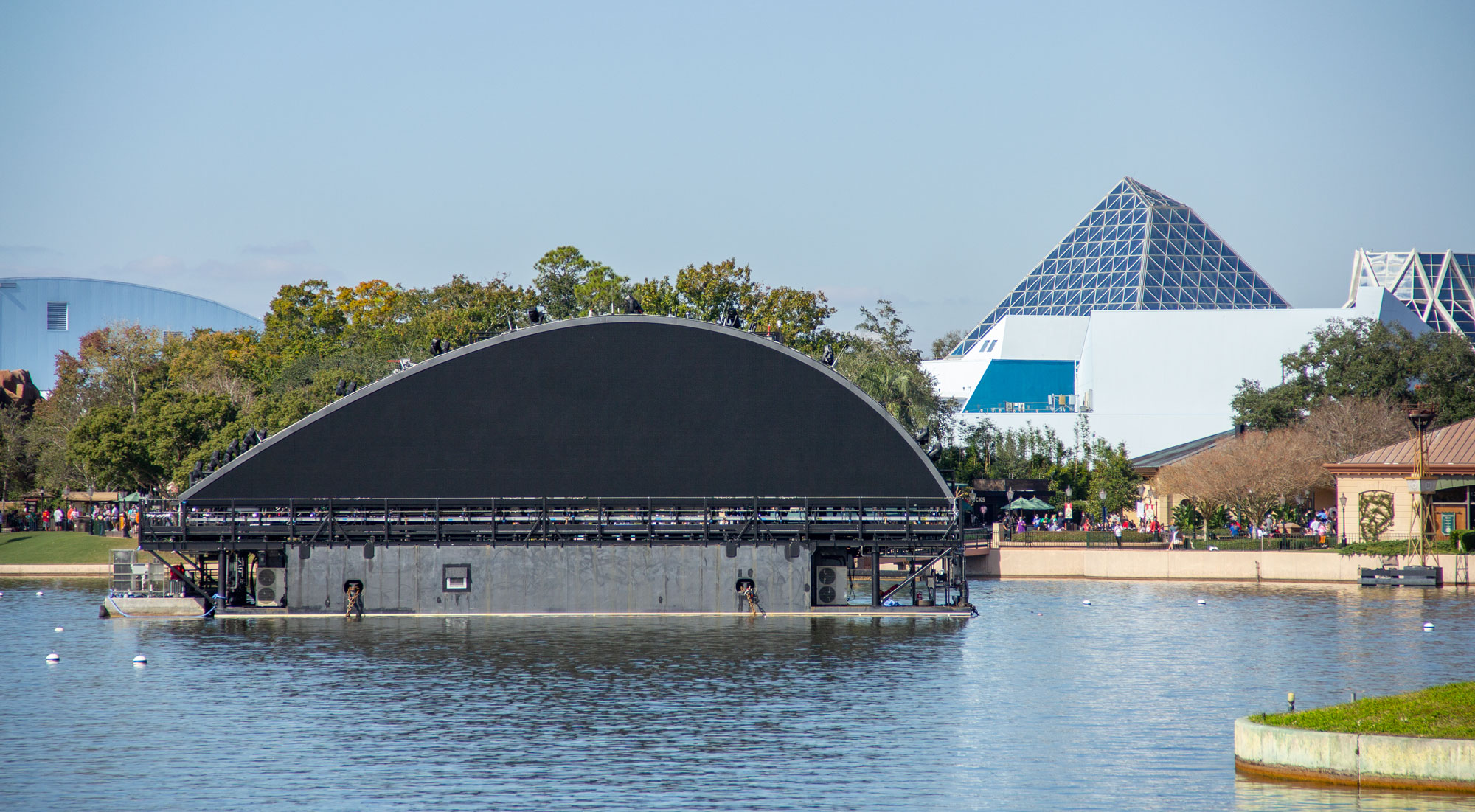 A close-up look at the first Harmonious firework barge at Epcot