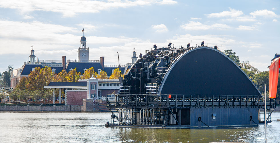 A close-up look at the first Harmonious firework barge at Epcot