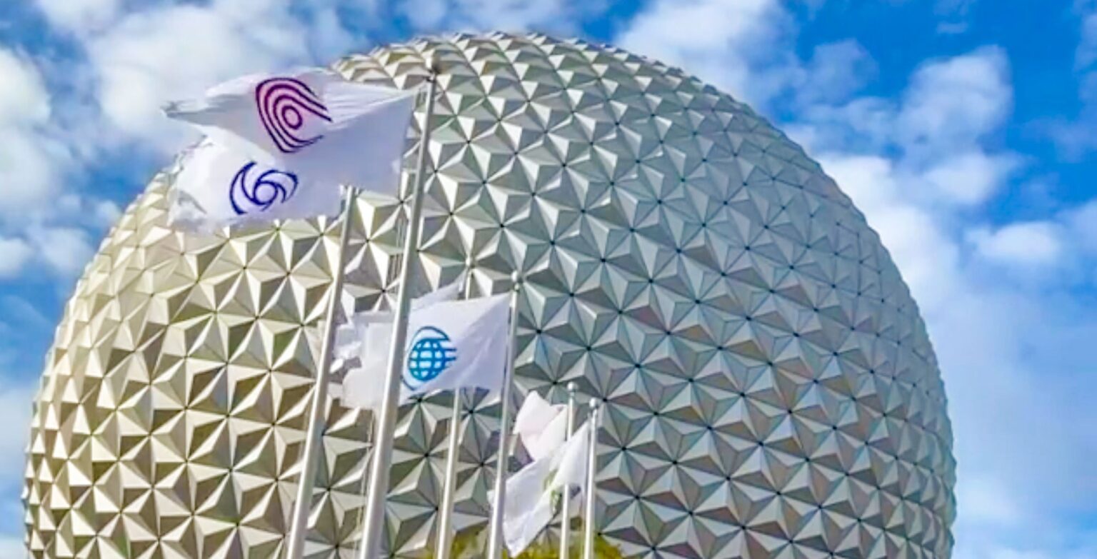 Original Epcot icon design flags debut at reimagined park entrance