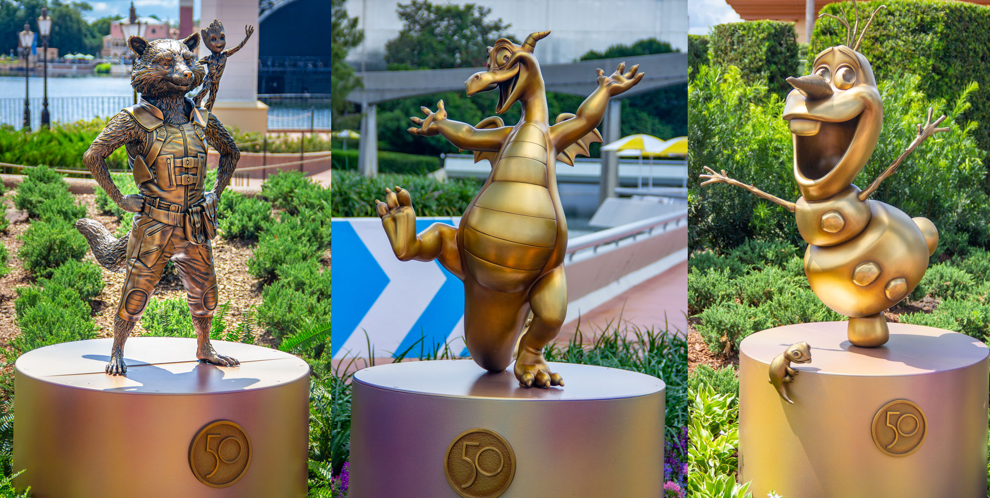 Walt Disney World gold Fab 50 statues added to Magic Kingdom and Epcot