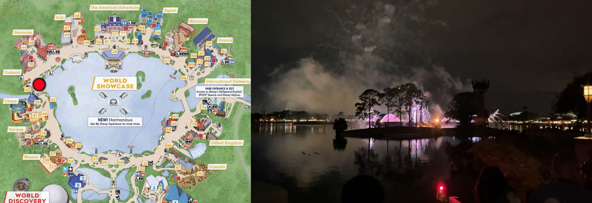 Best places to watch Harmonious fireworks around the Lagoon at Epcot