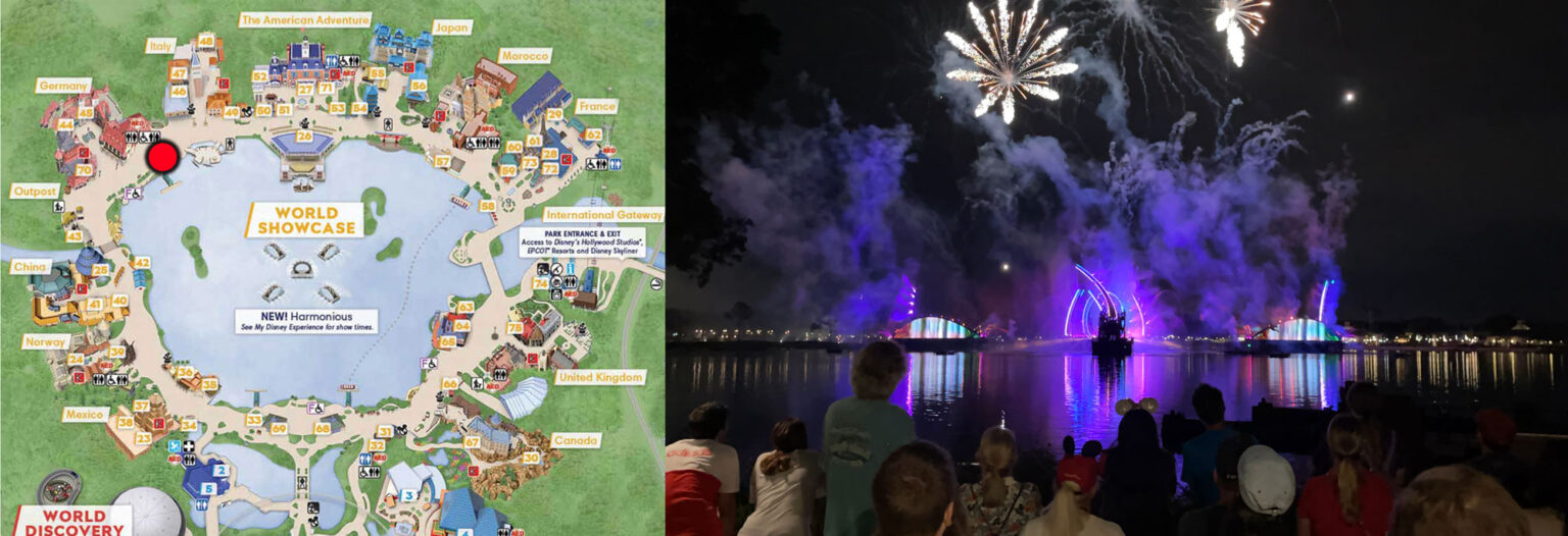 Best places to watch Harmonious fireworks around the Lagoon at Epcot