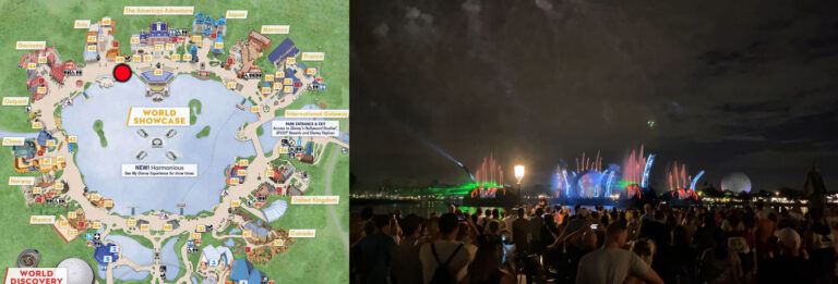 Best places to watch Harmonious fireworks around the Lagoon at Epcot