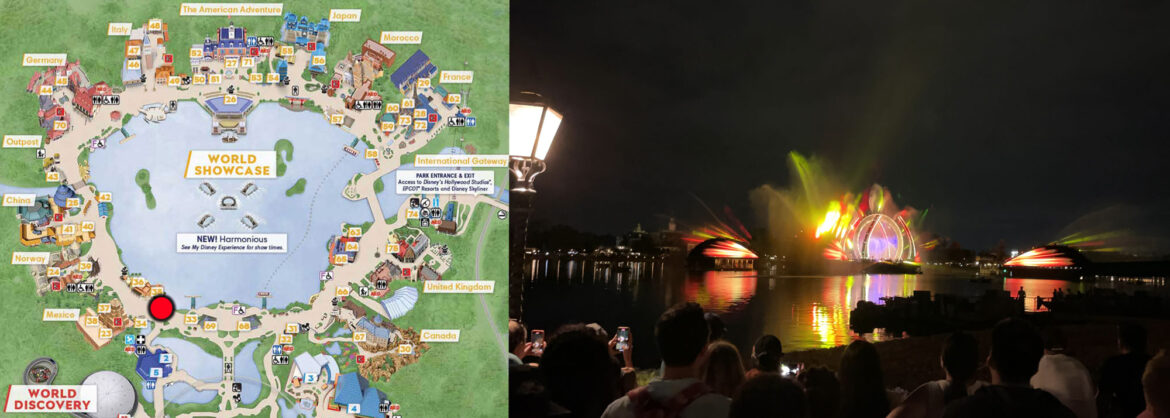Best places to watch Harmonious fireworks around the Lagoon at Epcot