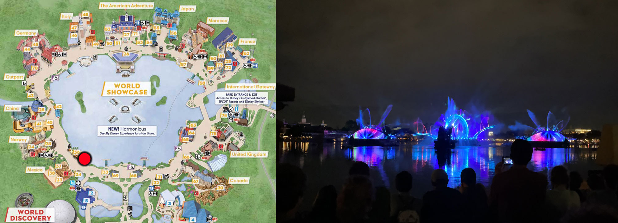 Best places to watch Harmonious fireworks around the Lagoon at Epcot