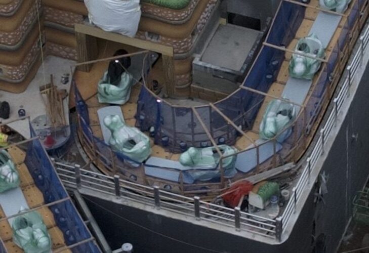 Yoshi waits patiently for riders at Epic Universe in drone photos