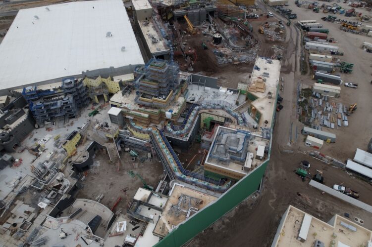 Yoshi waits patiently for riders at Epic Universe in drone photos