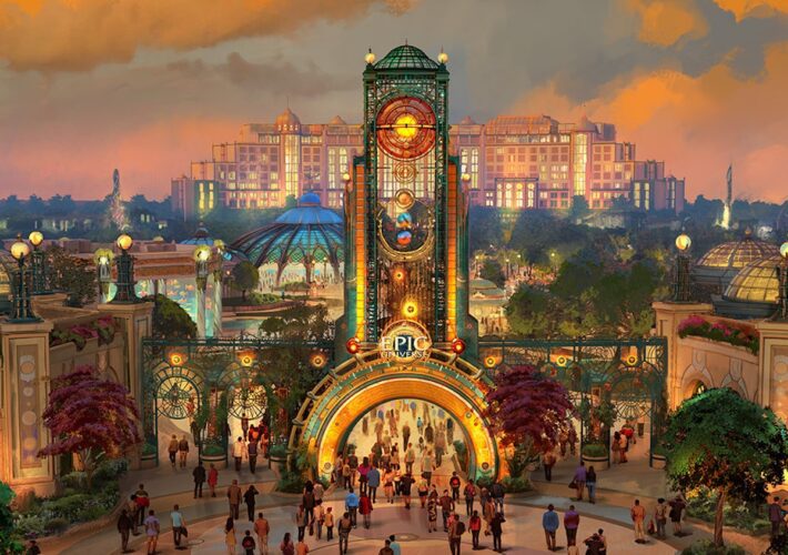 Construction: Chronos Device rises at Epic Universe park entrance