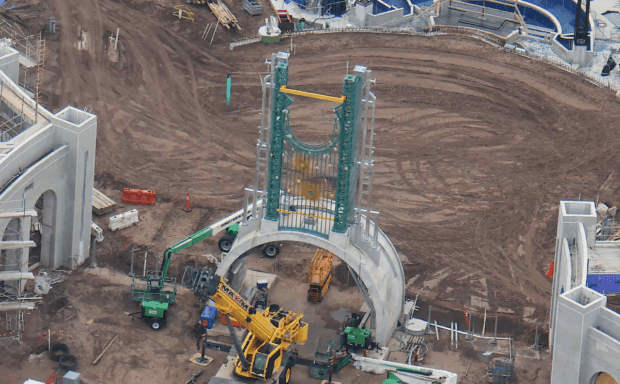 Construction: Chronos Device rises at Epic Universe park entrance