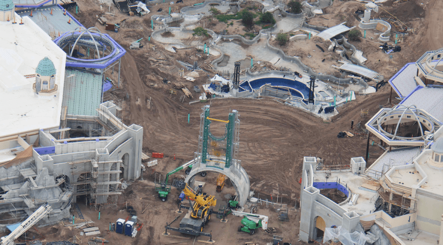 Construction: Chronos Device rises at Epic Universe park entrance
