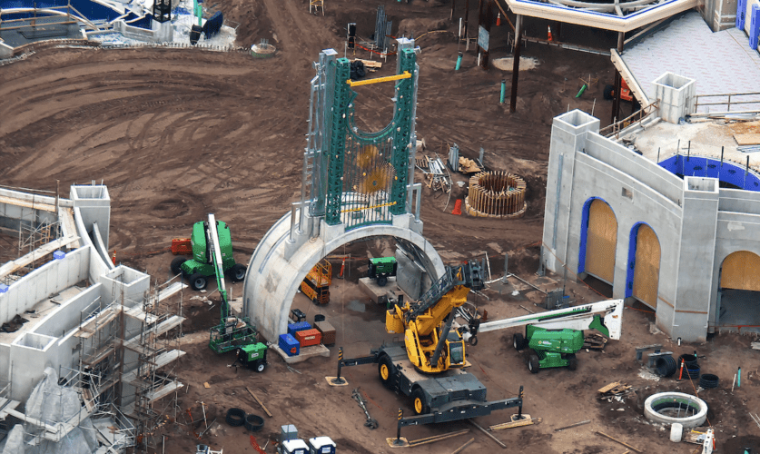 Construction: Chronos Device rises at Epic Universe park entrance