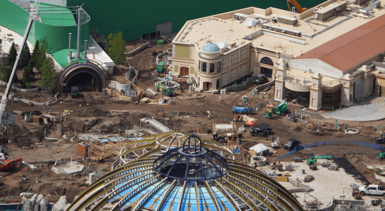 Epic Universe construction update: entrance sign, Chronos tower