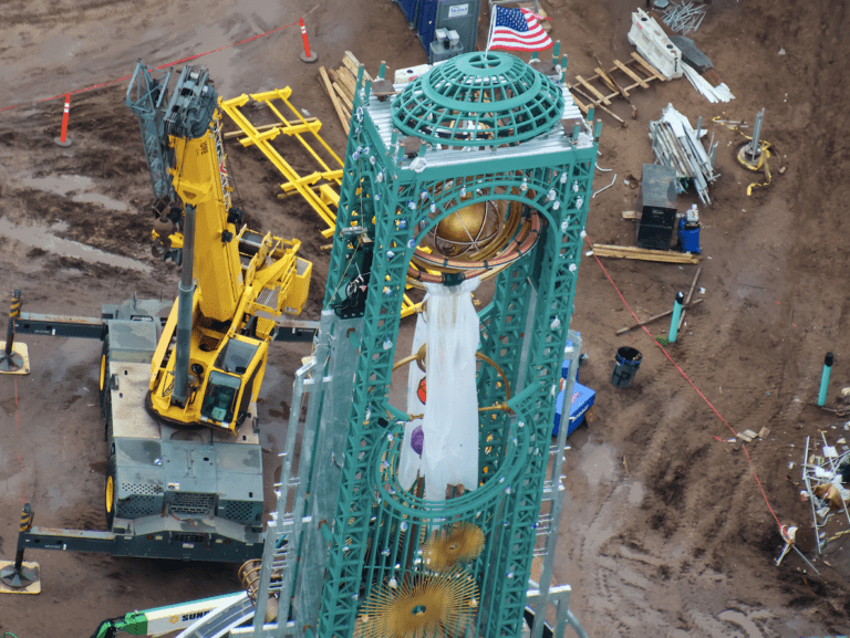 Epic Universe construction update: entrance sign, Chronos tower