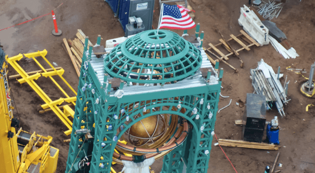 Epic Universe construction update: entrance sign, Chronos tower