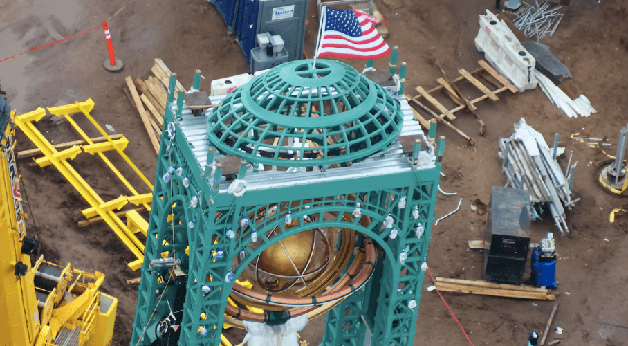 Epic Universe construction update: entrance sign, Chronos tower