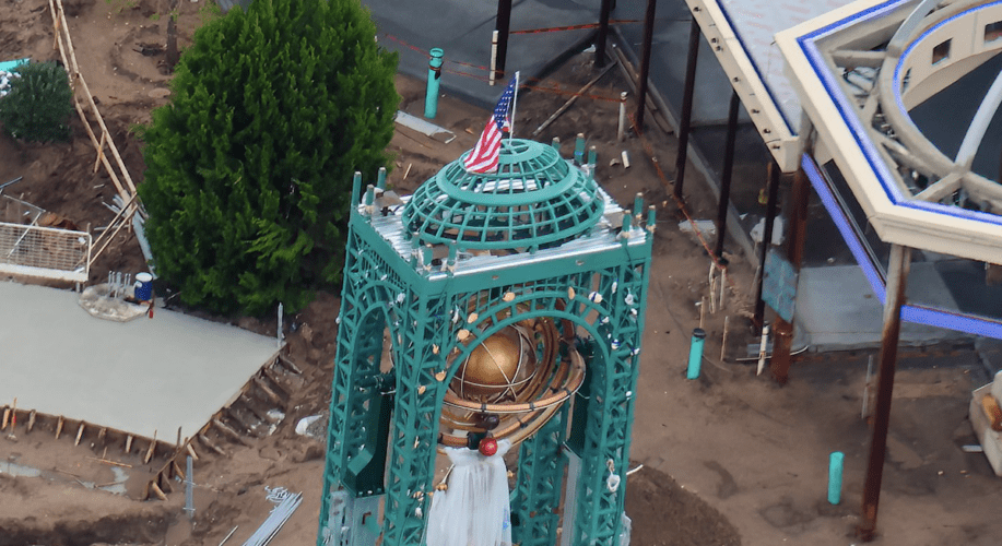 Epic Universe construction update: entrance sign, Chronos tower