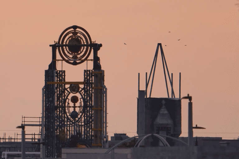 Epic Universe construction update: entrance sign, Chronos tower