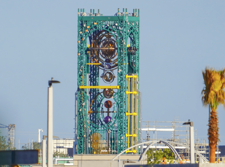 Epic Universe construction update: entrance sign, Chronos tower