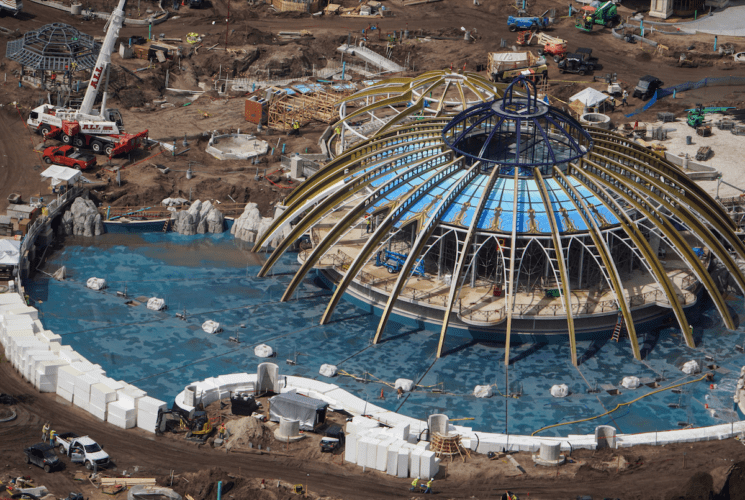 Epic Universe construction update: entrance sign, Chronos tower