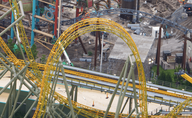 Epic Universe construction update: entrance sign, Chronos tower