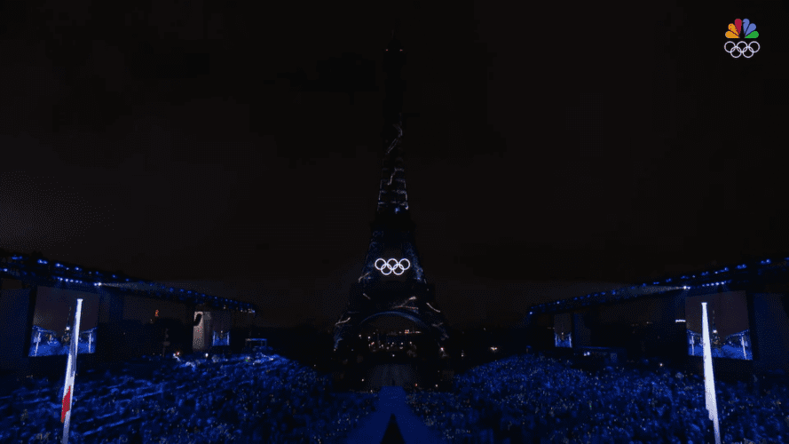 Eiffel Tower sparkles with projections, Céline Dion for Olympics