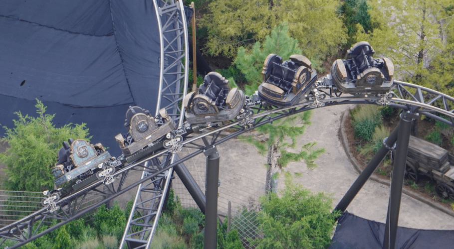 Epic Universe coasters testing, sculptures installed