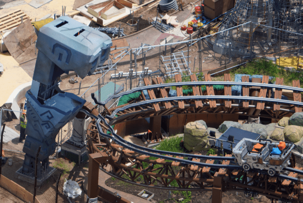 Epic Universe coasters testing, sculptures installed
