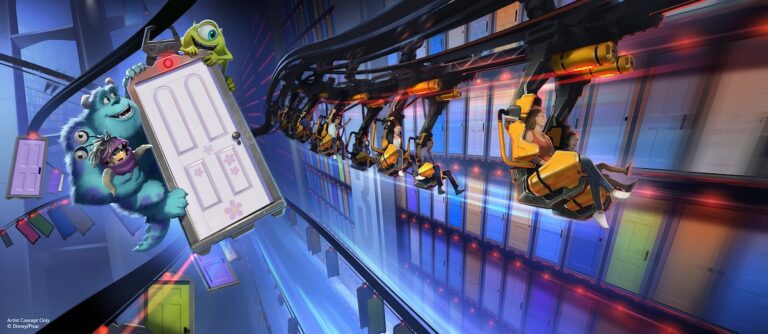 High-tech Disney rides: Monsters Inc. coaster, Stark robotic arm