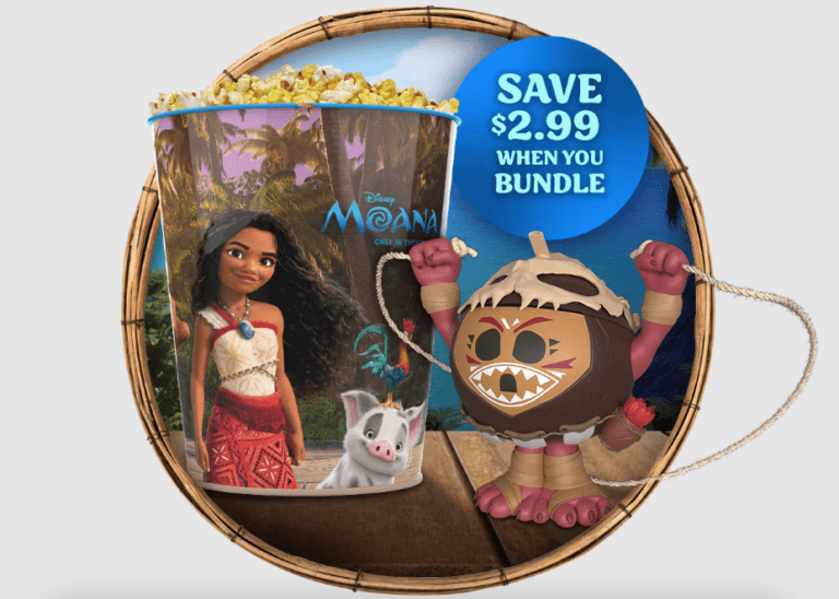 Moana 2 popcorn bucket, 4DX poncho, toys, and movie merch