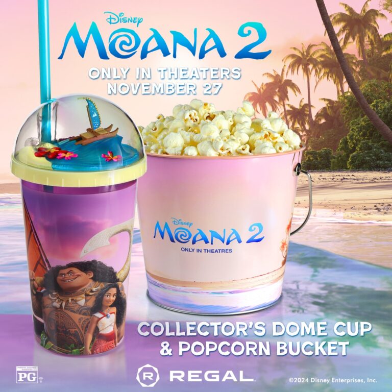Moana 2 popcorn bucket, 4DX poncho, toys, and movie merch