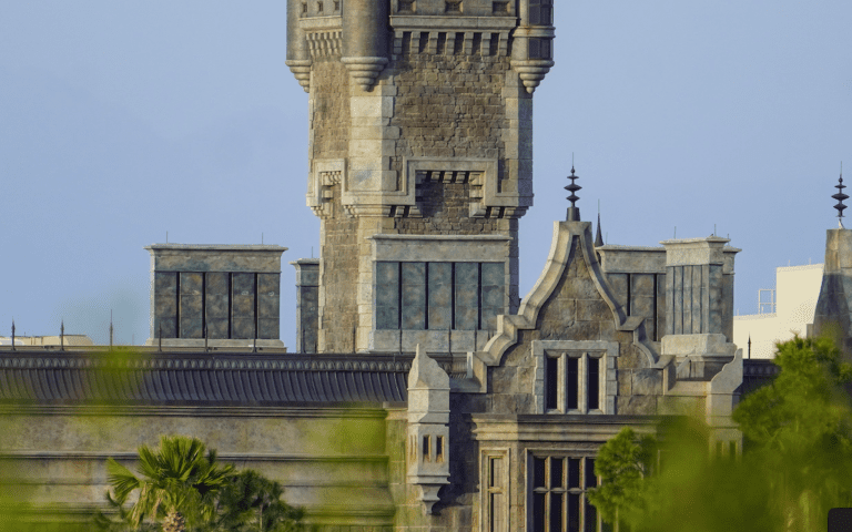 Epic Universe construction: Frankenstein Manor in Dark Universe