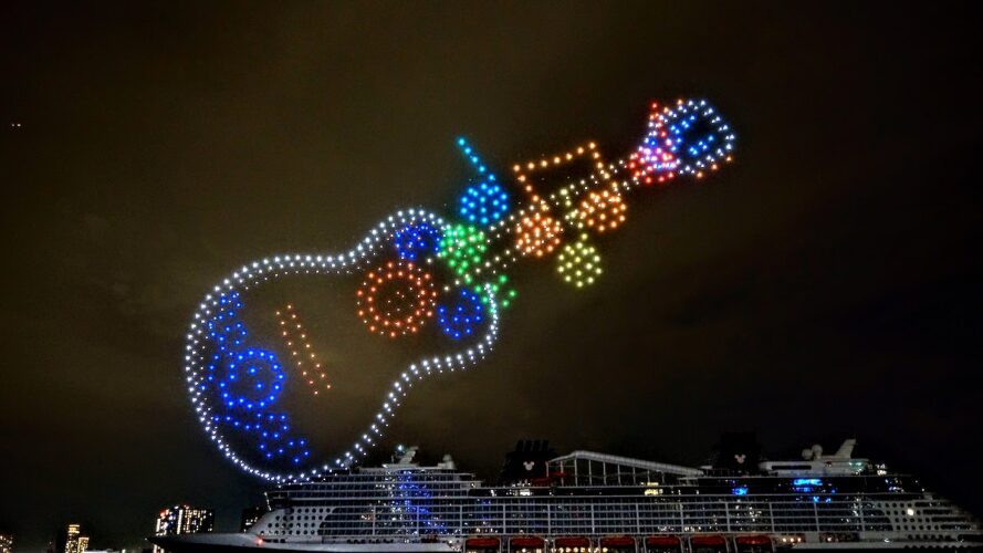 Disney Treasure cruise ship christening in New York with drones
