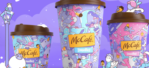 McDonald's Doodles holiday cups with digital apparel for avatars