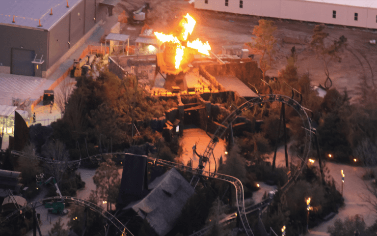 Frankenstein windmill fire test in Dark Universe at Epic Universe