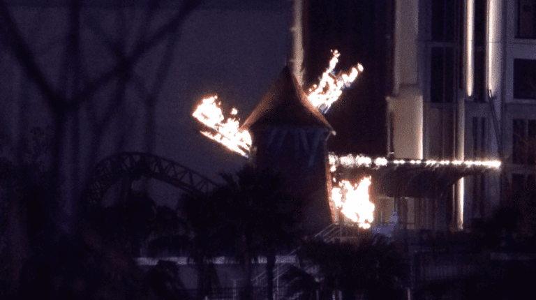 Frankenstein windmill fire test in Dark Universe at Epic Universe