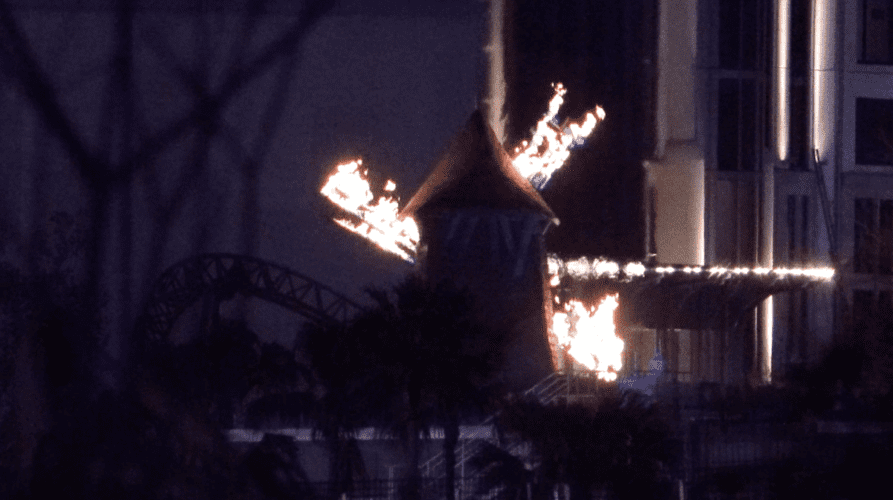 Frankenstein windmill fire test in Dark Universe at Epic Universe