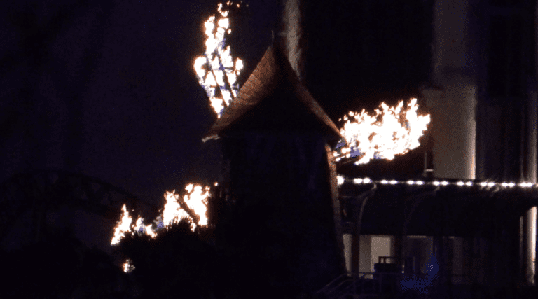 Frankenstein windmill fire test in Dark Universe at Epic Universe