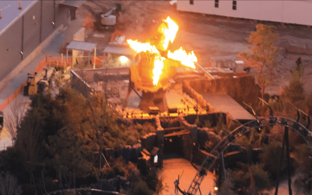 Frankenstein windmill fire test in Dark Universe at Epic Universe