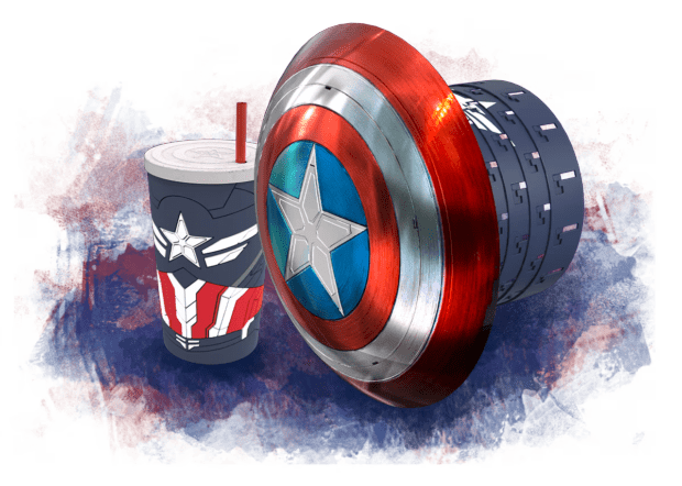 Captain America popcorn bucket shield at AMC, Red Hulk at Regal