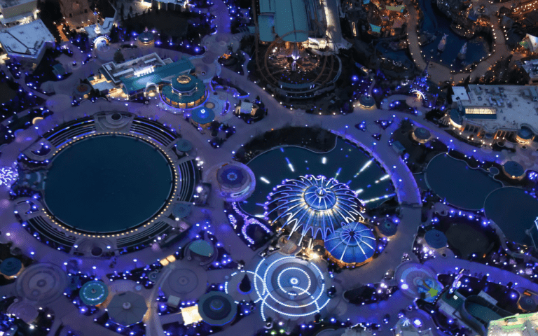 Epic Universe at night construction update with lighting tests