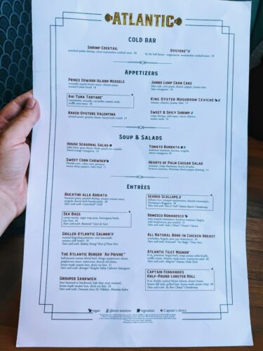 Atlantic menu | Epic Universe full-service restaurant